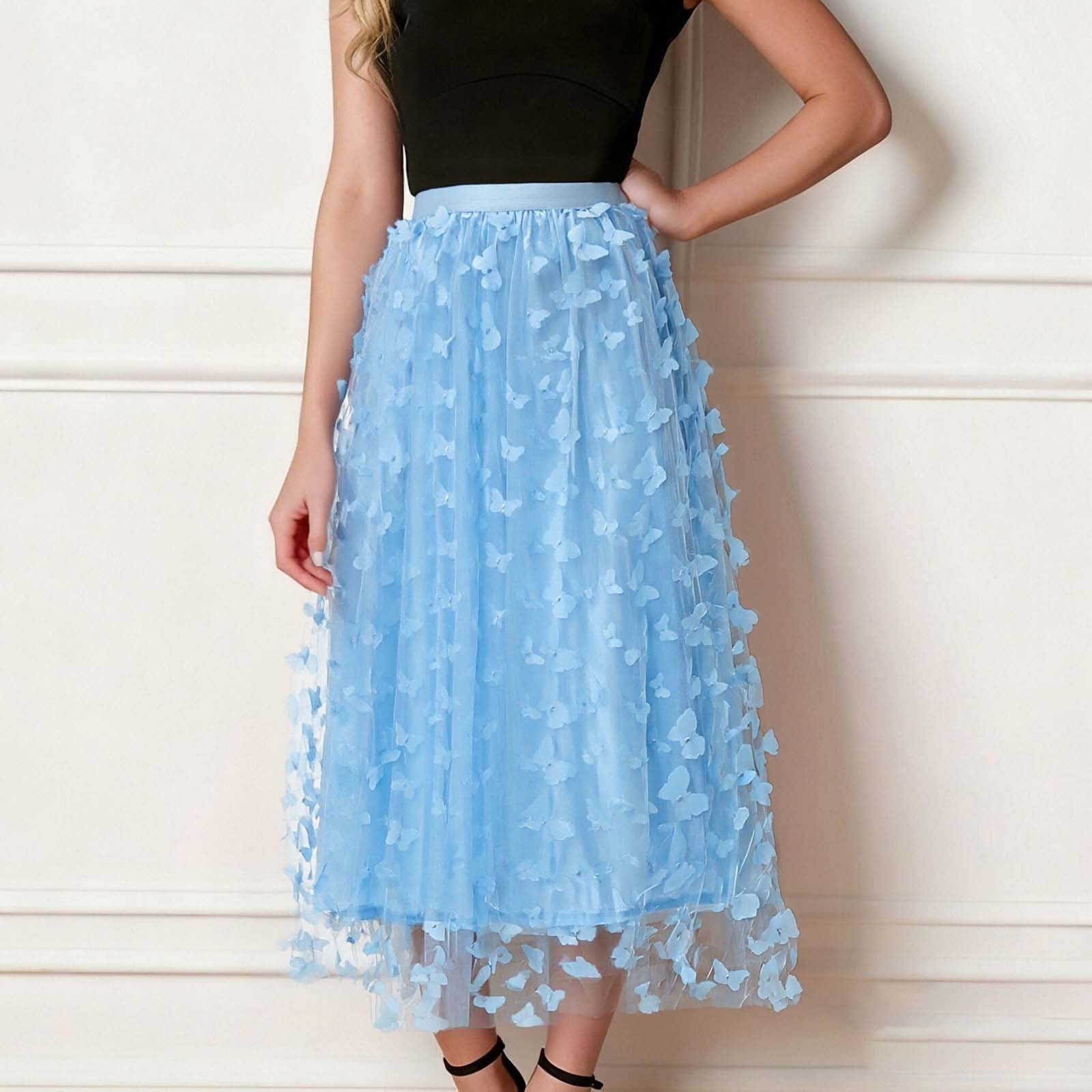 Hpapadks Womens Skirt Solid 3D Butterflies Casual Elegant Big Swing A ...