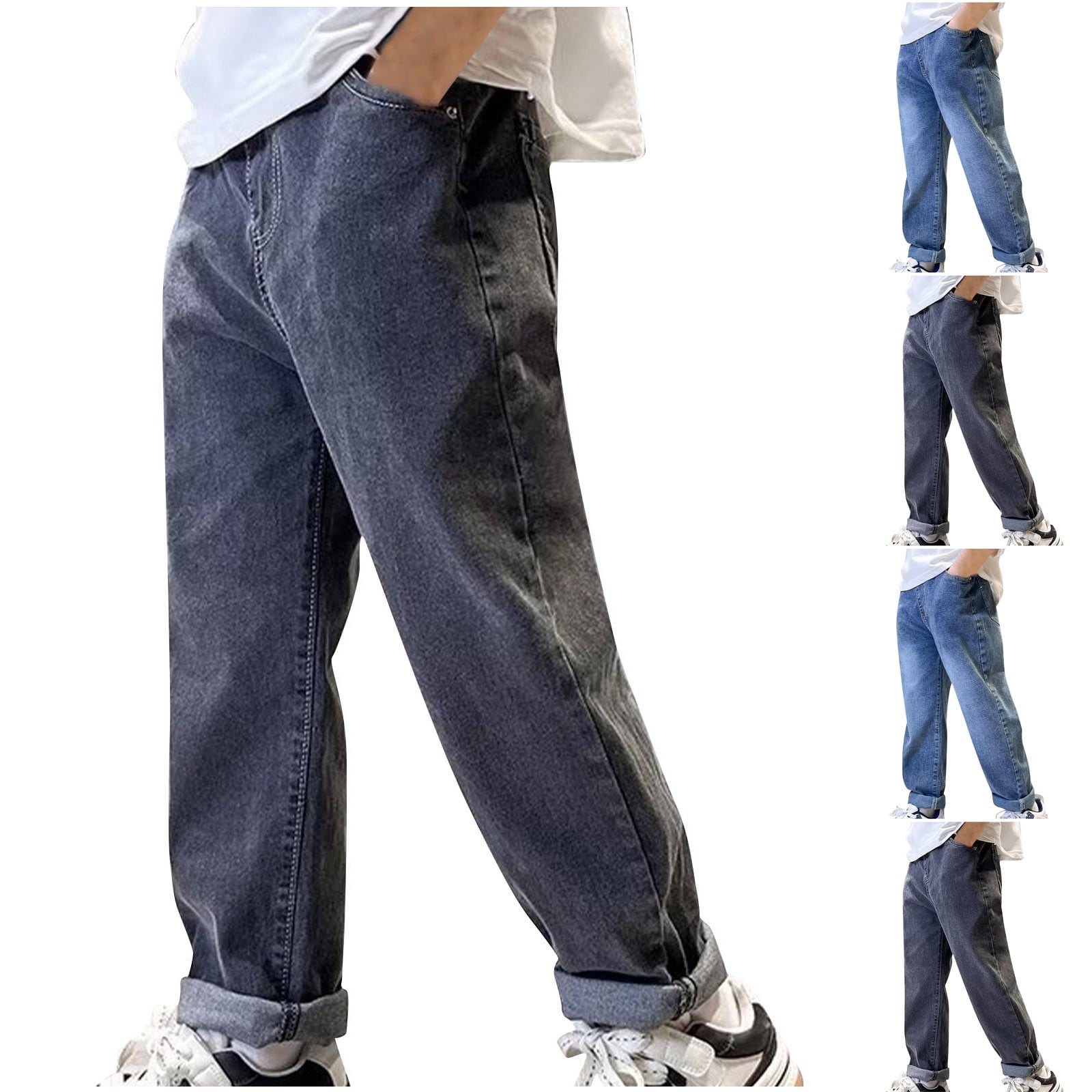 Hpgjzj Boy's Work Jeans Casual Hip Hop Cargo Solid Color Loose Fit ...