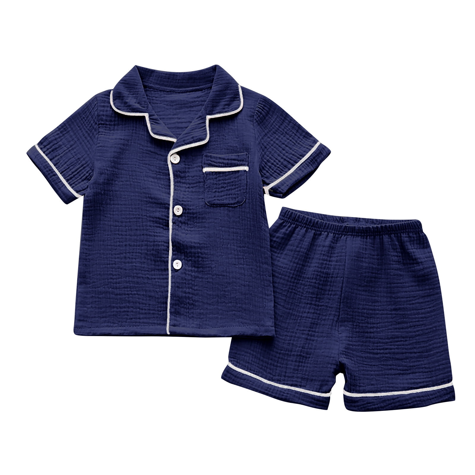 Hpgjzj Kids Short Sleeve Pajama Set 100% Cotton Button Down Sleepwear ...