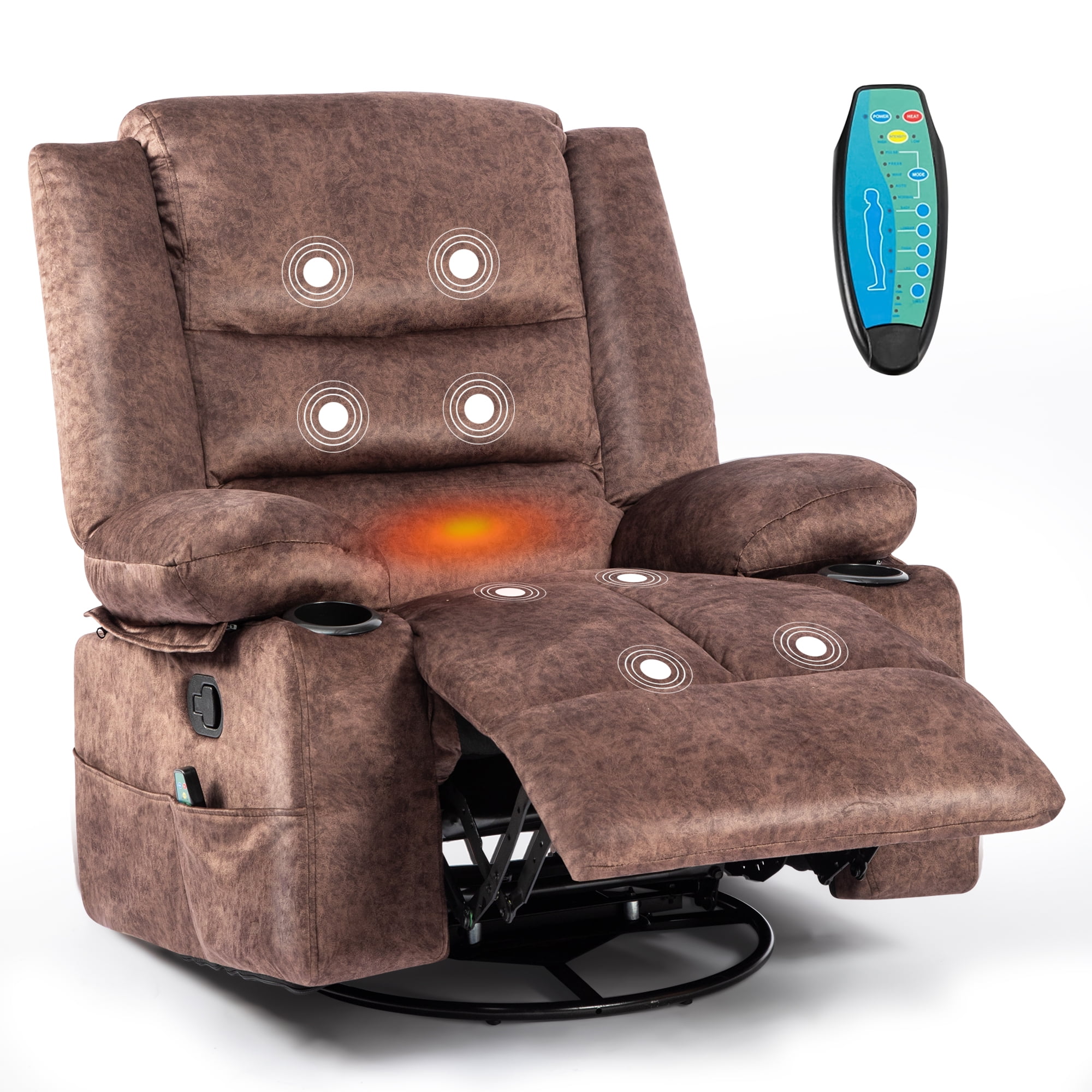 Hramk Brown Recliner Chair Sofa, Swivel Reclining Chairs for Adults ...