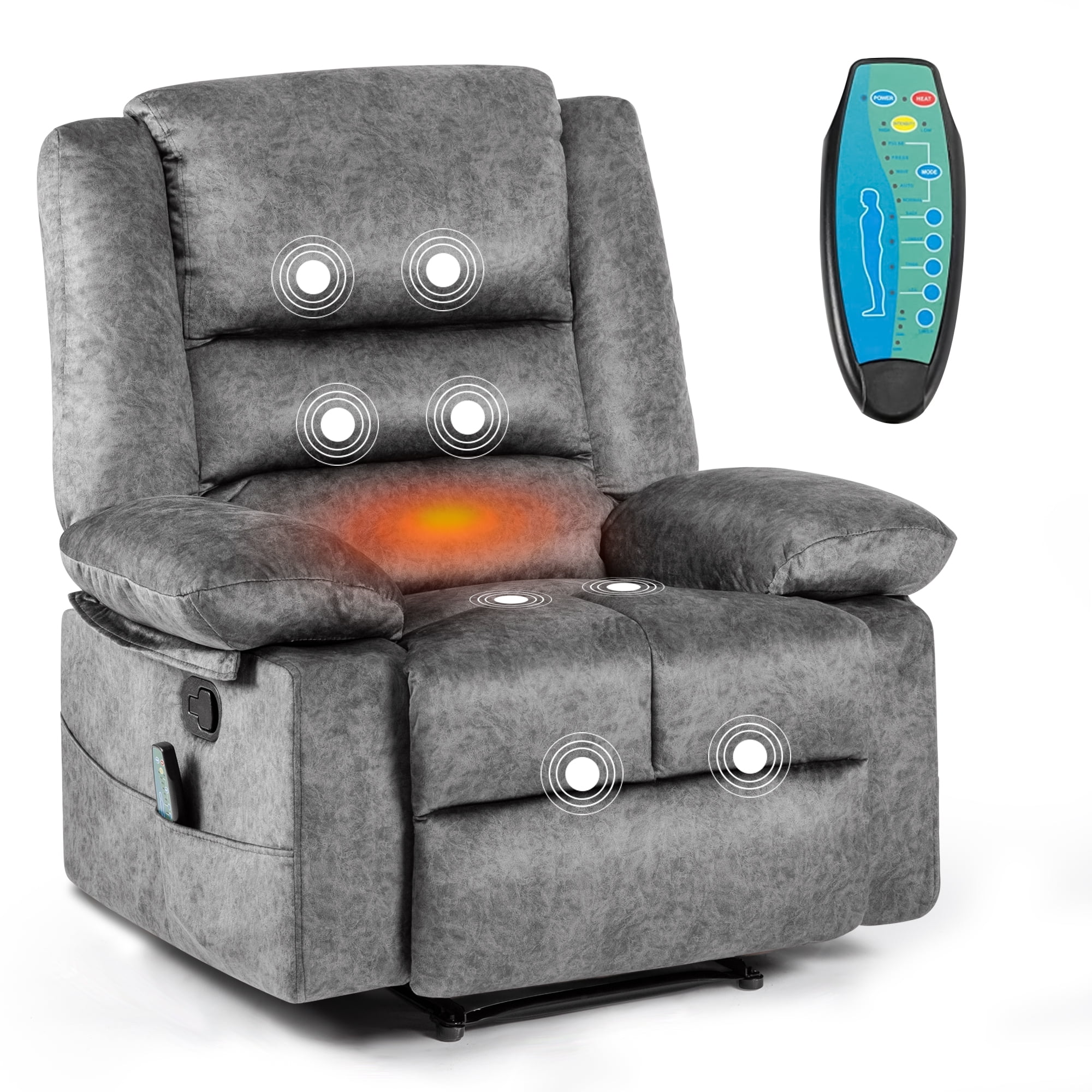 Hramk Gray Massage Recliner Chair Sofa for Adult, Manual Recliner Chair ...