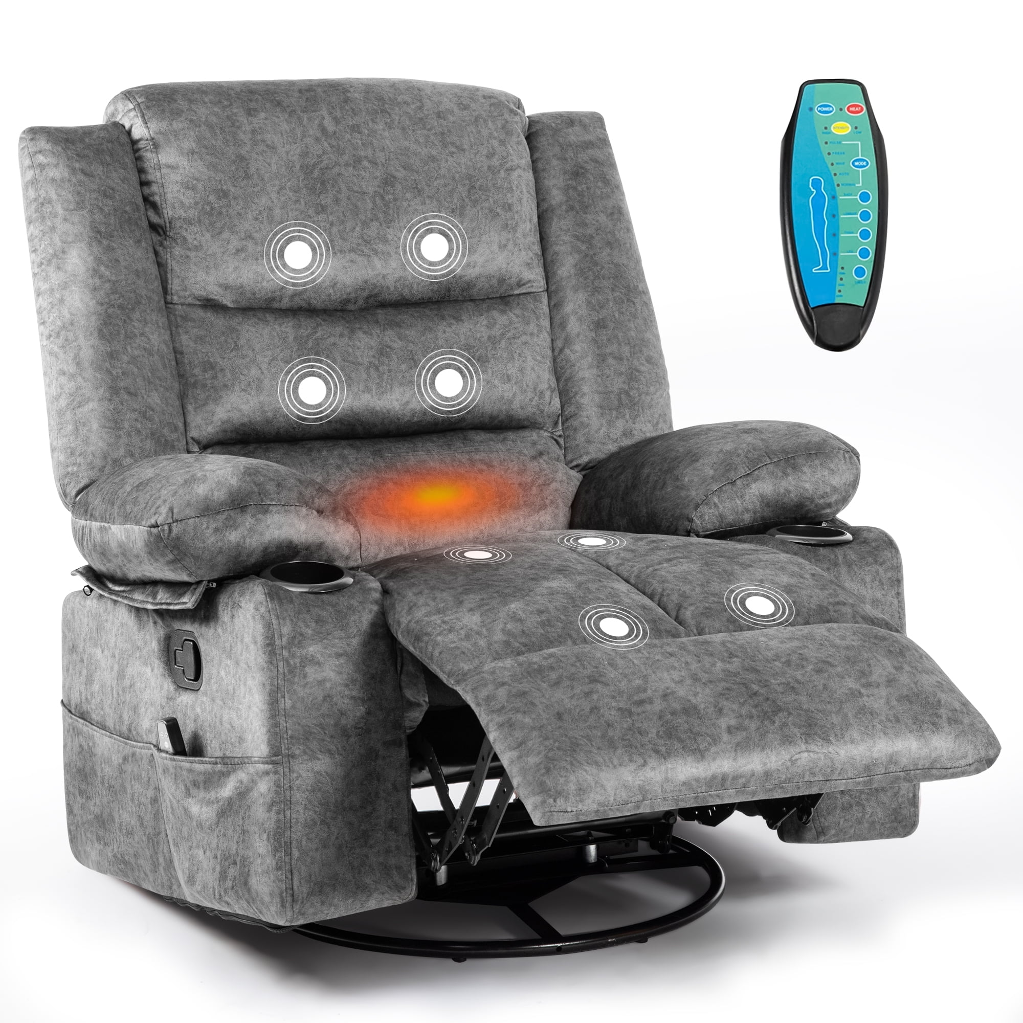 Hramk Gray Recliner Chair Sofa, Swivel Reclining Chairs for Adults ...