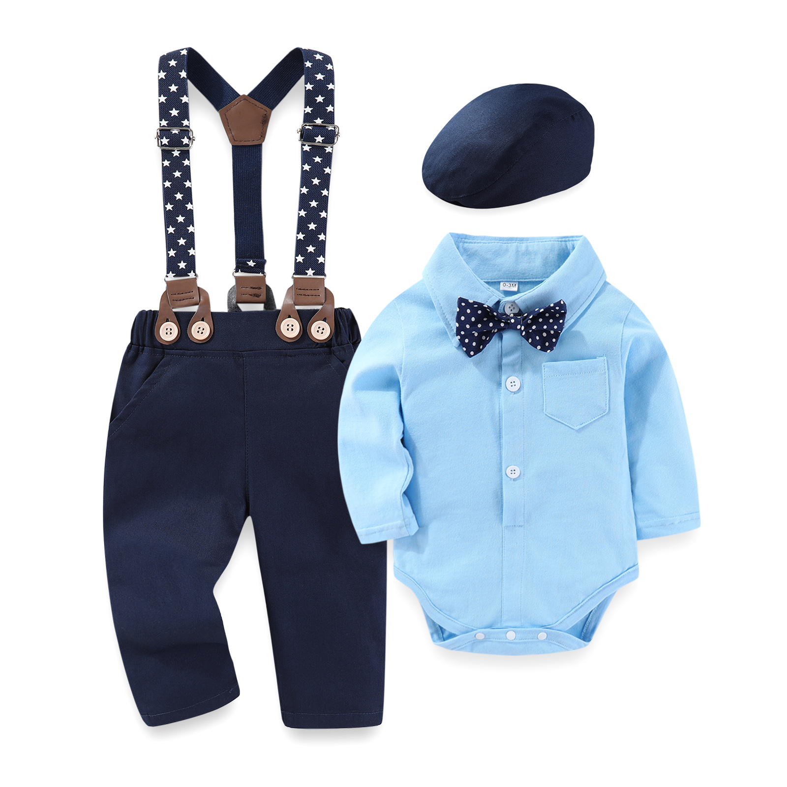 Baby Boy Clothes Suit 3-18 Months Newborn Formal Dress Shirt Suspender Pants Outfit Wedding 3PCS ...