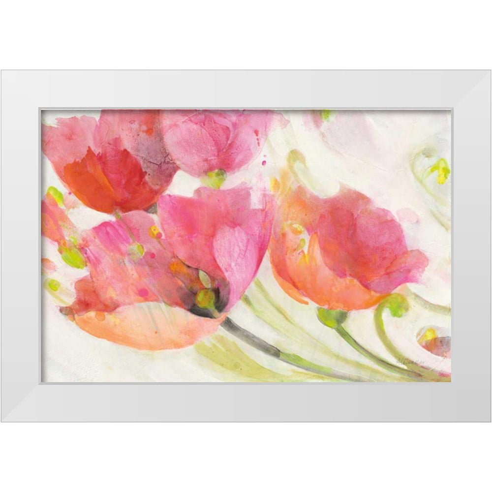 Hristova, Albena 32x23 White Modern Wood Framed Museum Art Print Titled - Poppies in the Breeze ...