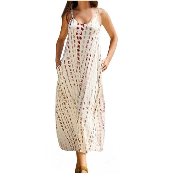 Hrsba Beach Dresses for Women,Ladies Boho Crew Neck Sleeveless Relaxed ...