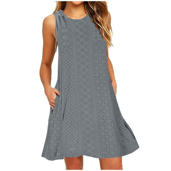 Hrsba Casual Summer Dresses for Women,Ladies Crew Neck Solid Color ...