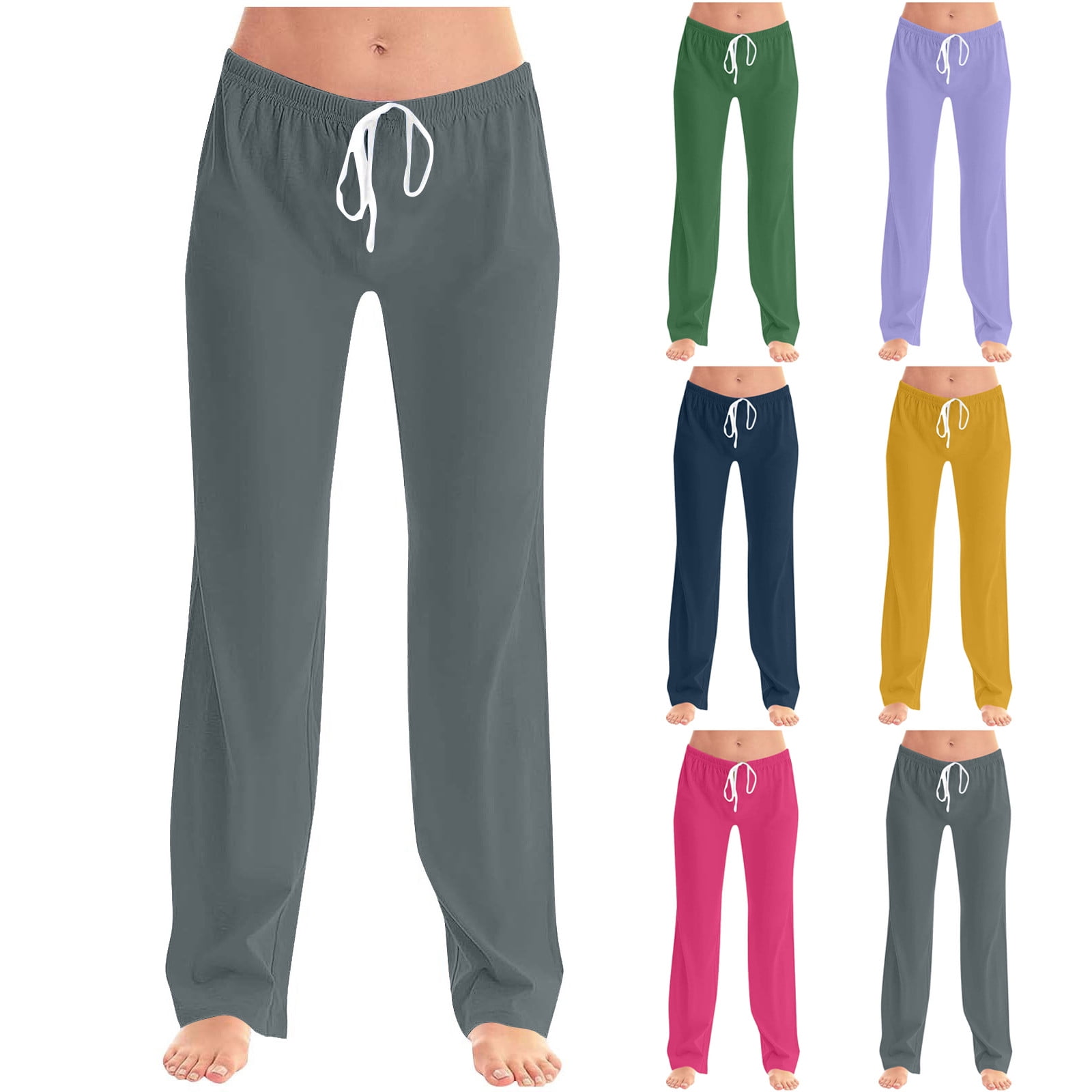Hrsba Comfy Pants Women,Solid Color Drawstring Casual Home Wear Long ...