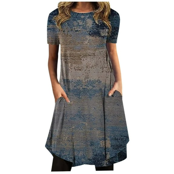 Hrsba Cute Dresses for Women,Ladies Trendy Print Crew Neck Short Sleeve ...