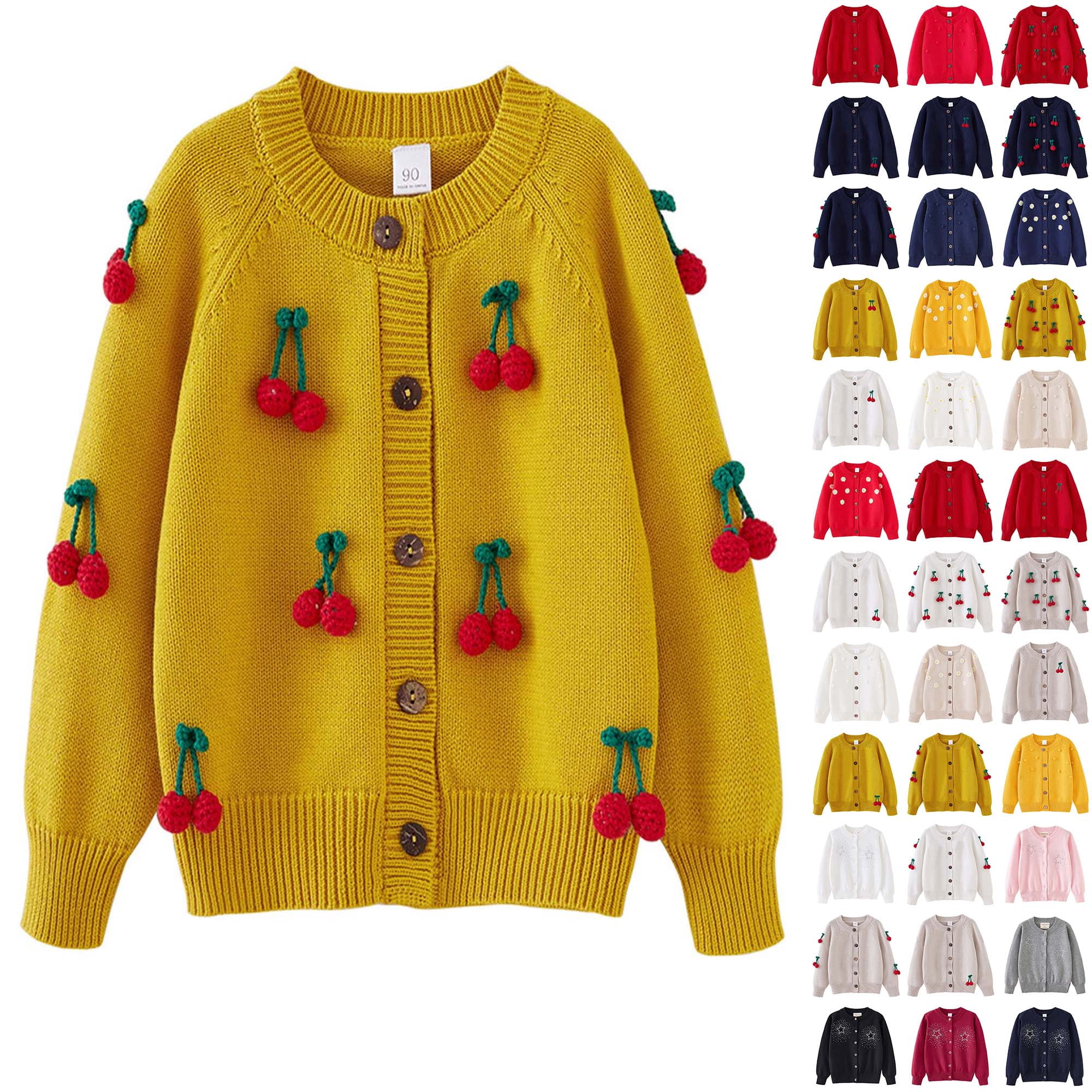 Hrsba Girls Fleece Jacket, Solid Color Cotton Knit Round Neck Handmade ...