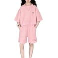 Hrsba Girls Short Set Round Neck Letter Print Loose Fit Short Sleeve ...