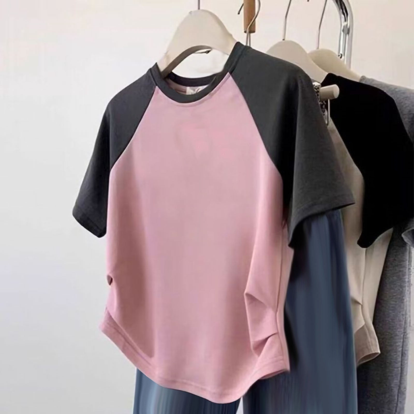 Hrsba Kids Short Sleeve Shirt Girls Crew Neck Short Sleeve Mixed Color ...