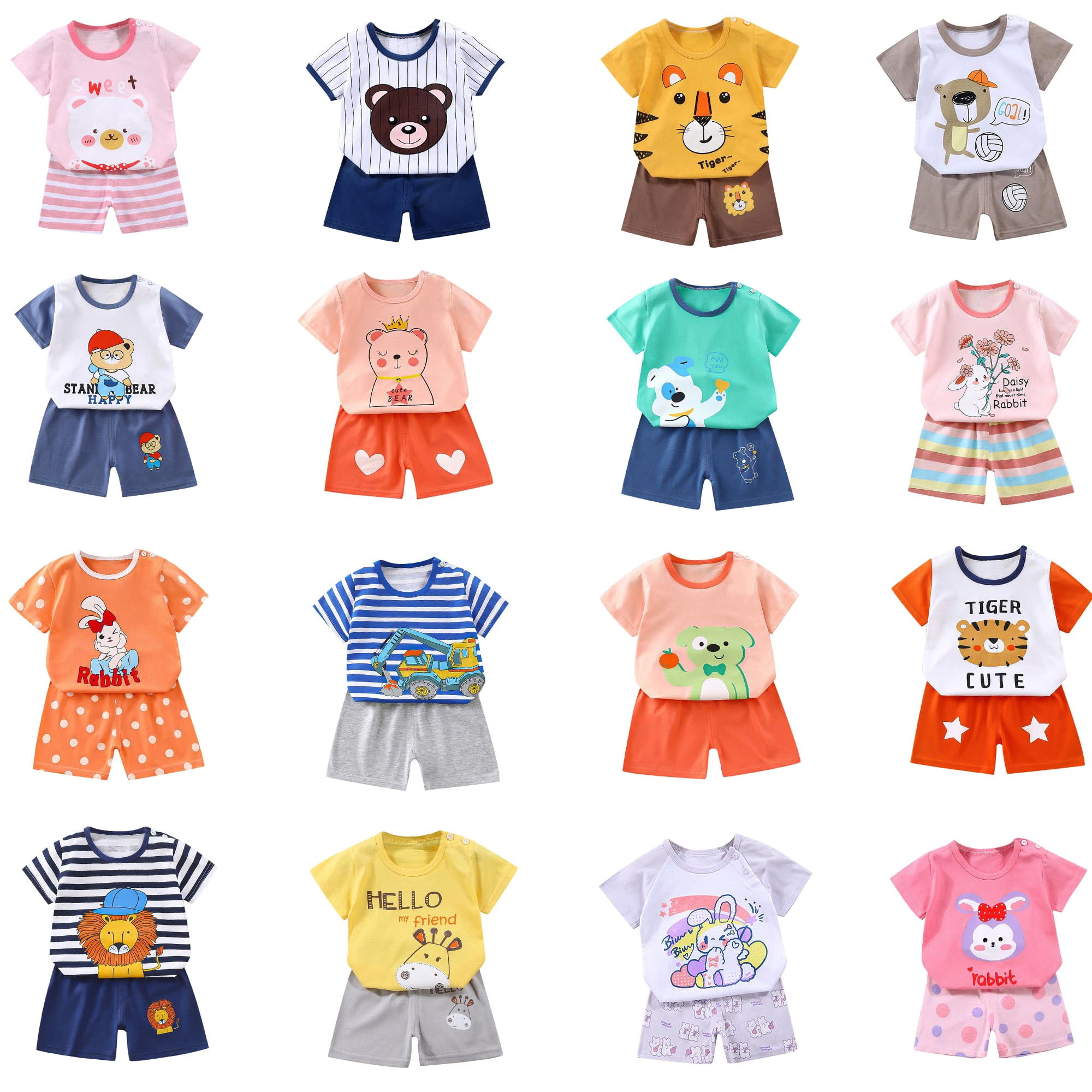 Hrsba Kids Summer Outfits Round Neck Short Sleeve Sweet Tiger Print ...