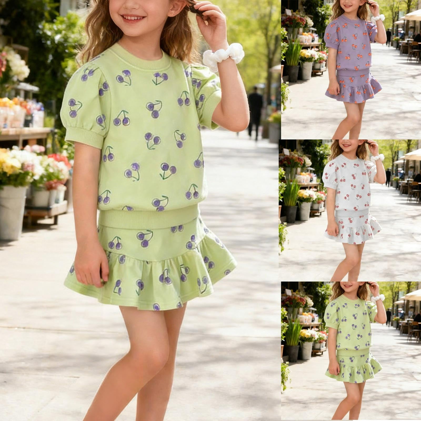 Hrsba Little Girl Outfits Crew Neck Short Sleeve Tee And Skort Bottom ...
