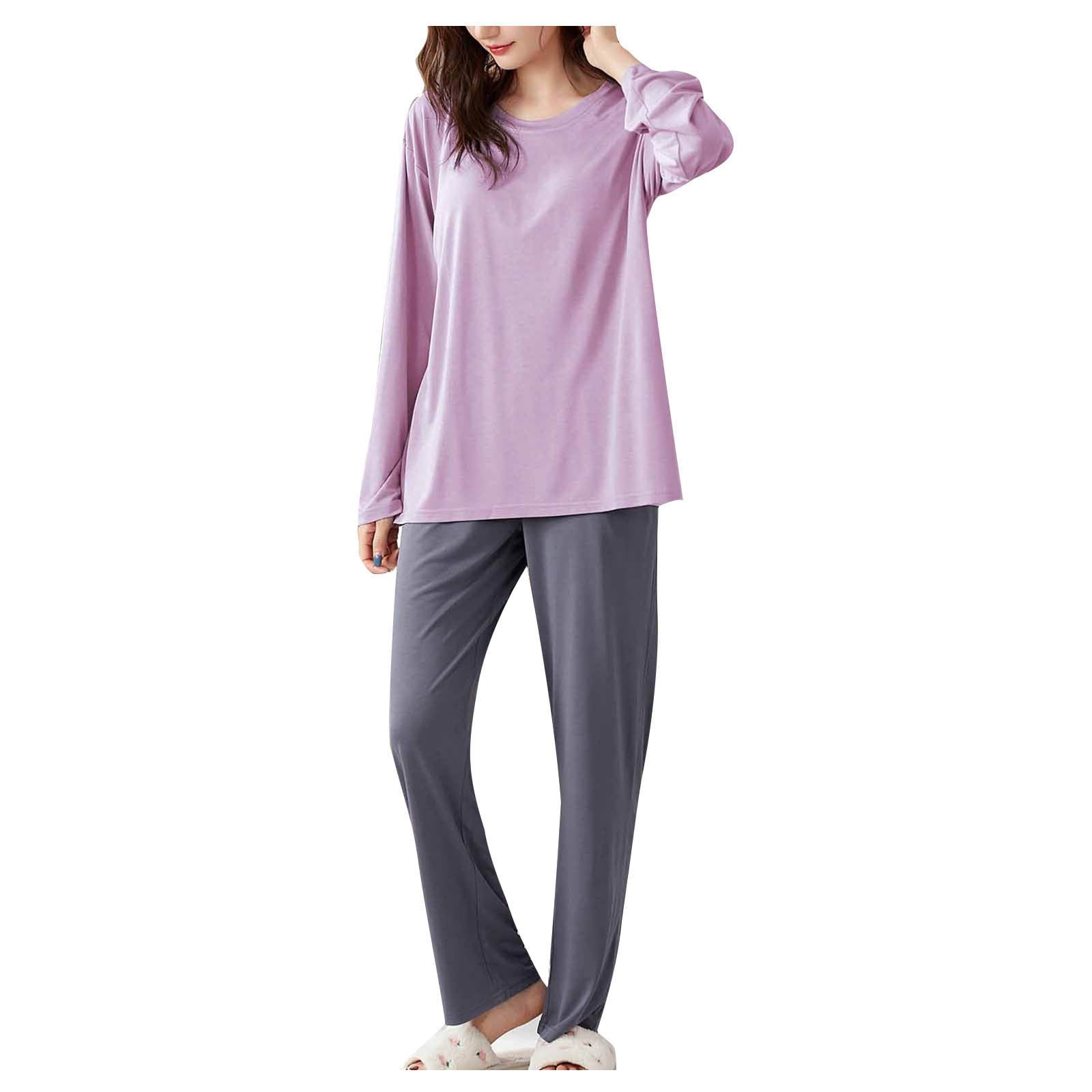 Hrsba Matching Set,Long Sleeve Crew Neck Long Pants Pajamas Set with ...