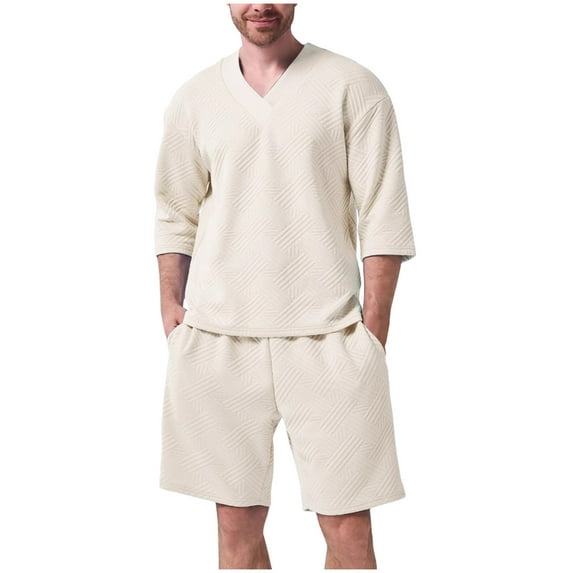 Hrsba Men 2 Piece Outfits Set, Solid Color Lapel Short Sleeve and ...