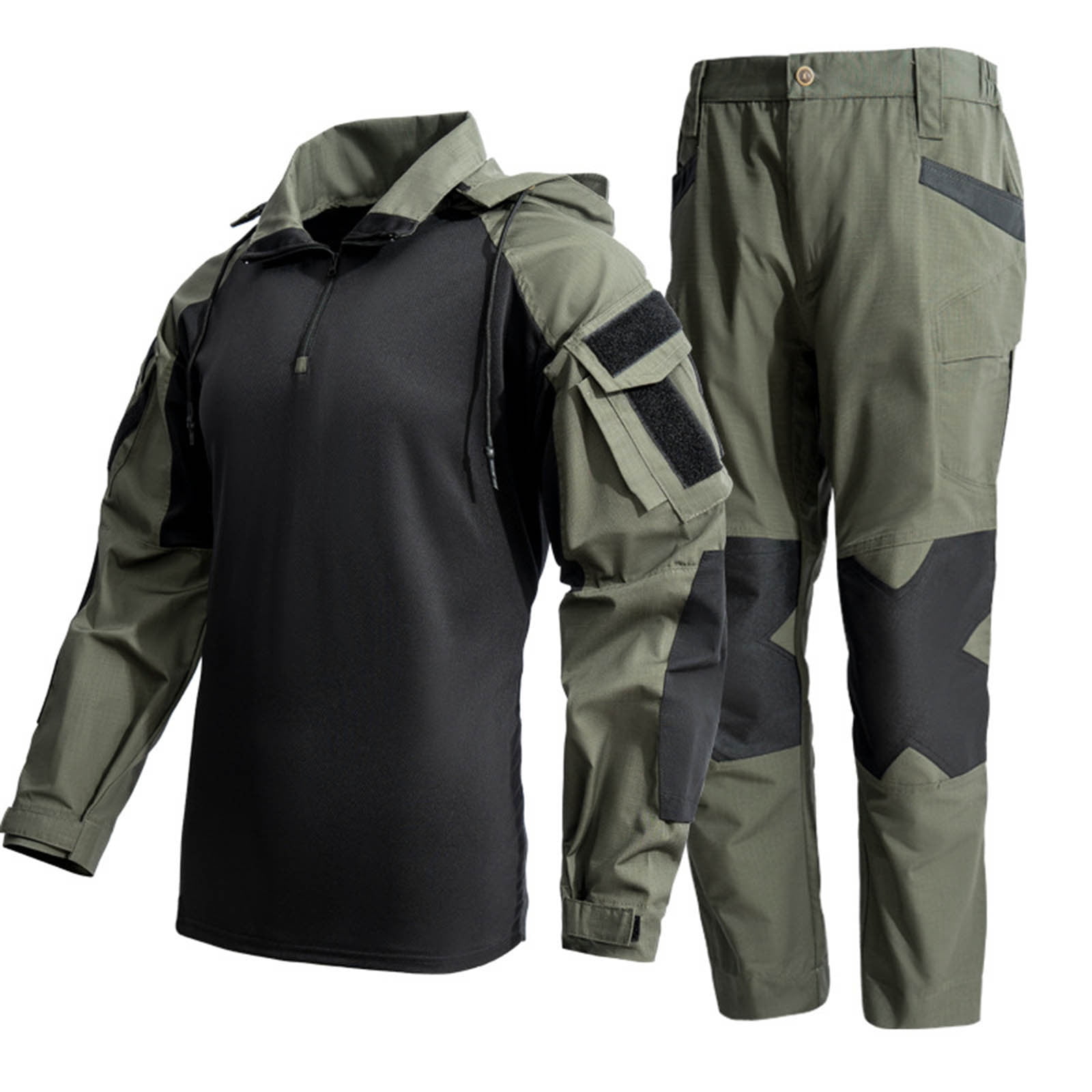Hrsba Men's Solid Color Outdoor Cargo Set Long Sleeve Zip Up Hooded ...