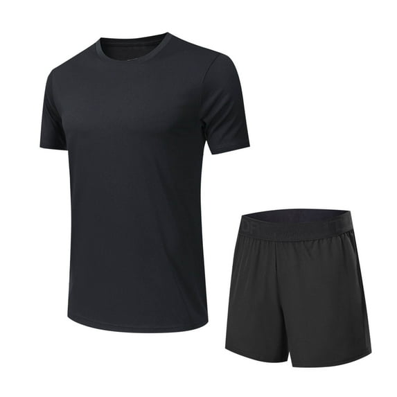 Hrsba Mens Short Set, Solid Color Crew Neck Short Sleeve Tee and Pocket ...