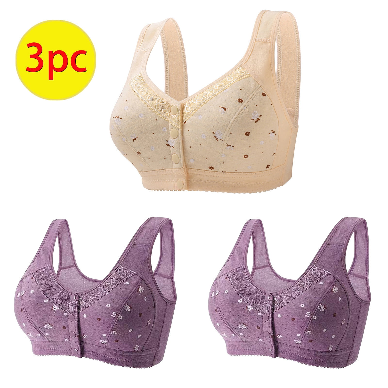 Hrsba Plus Size Bra,3 Pack Wireless Push Up Bra Comfortable Breathable ...