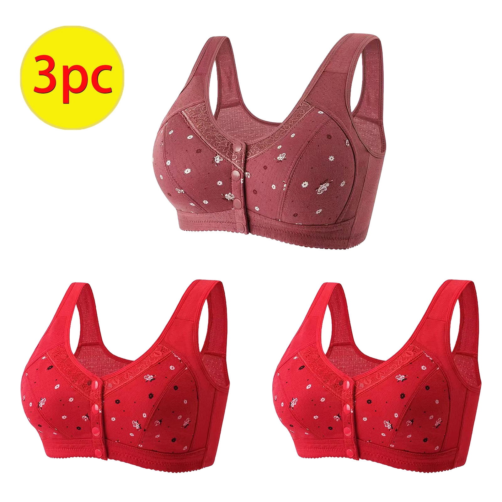 Hrsba Plus Size Bra,Wireless Bras for Women,3 Pack Ladies Large Size ...