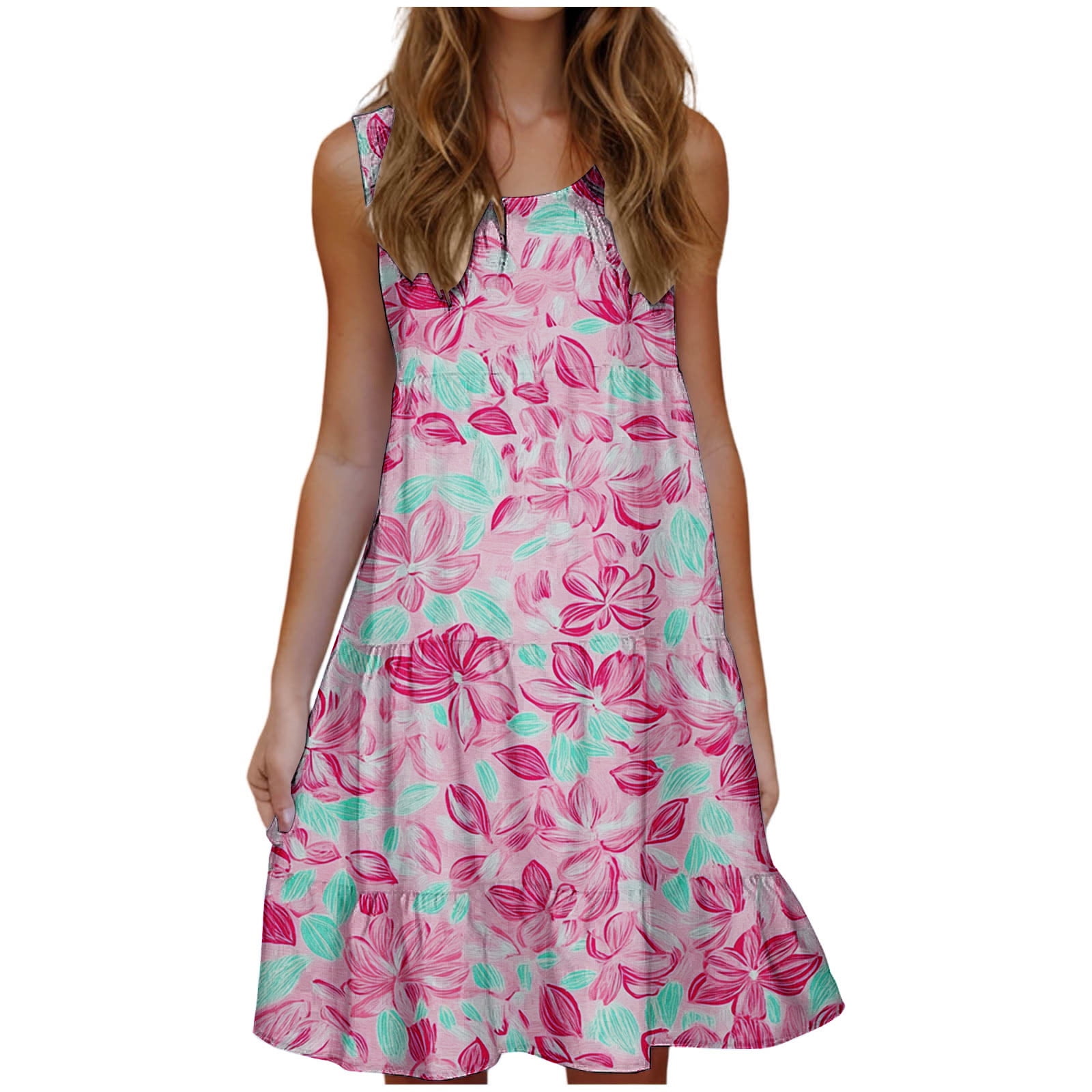 Hrsba Sundresses for Women Beach,Solid Color Print Sleeveless ...