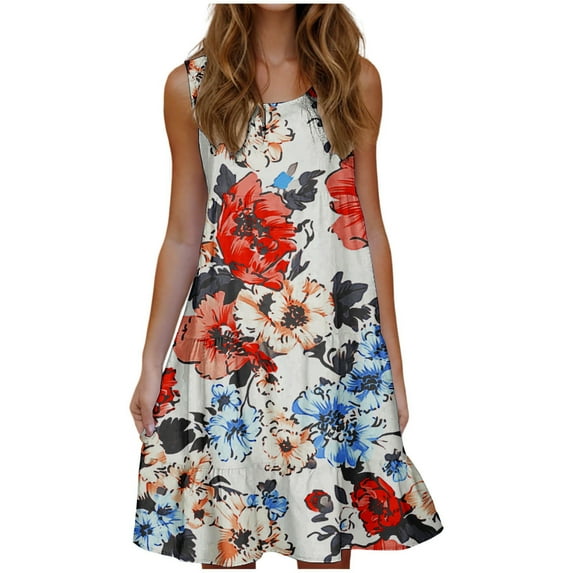 Hrsba Vacation Dresses for Women,Hrsba Sleeveless Solid Color Print ...