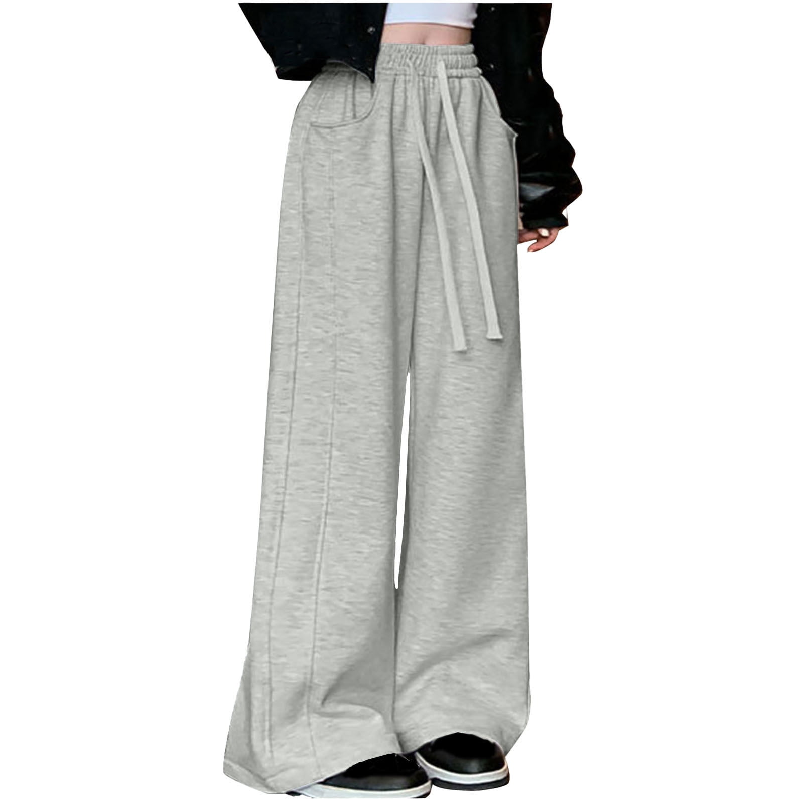 Hrsba Women's Joggers,Flowy Straight Leg Curved Hem Pants Wear ...