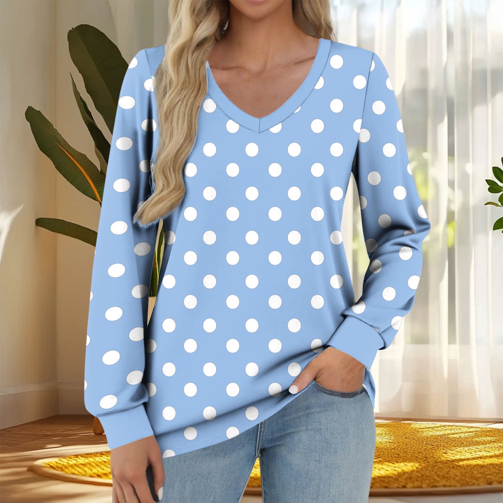 Hrsba Women's Long Sleeve V Neck Blouses And Shirts,Casual Blouse Tops ...