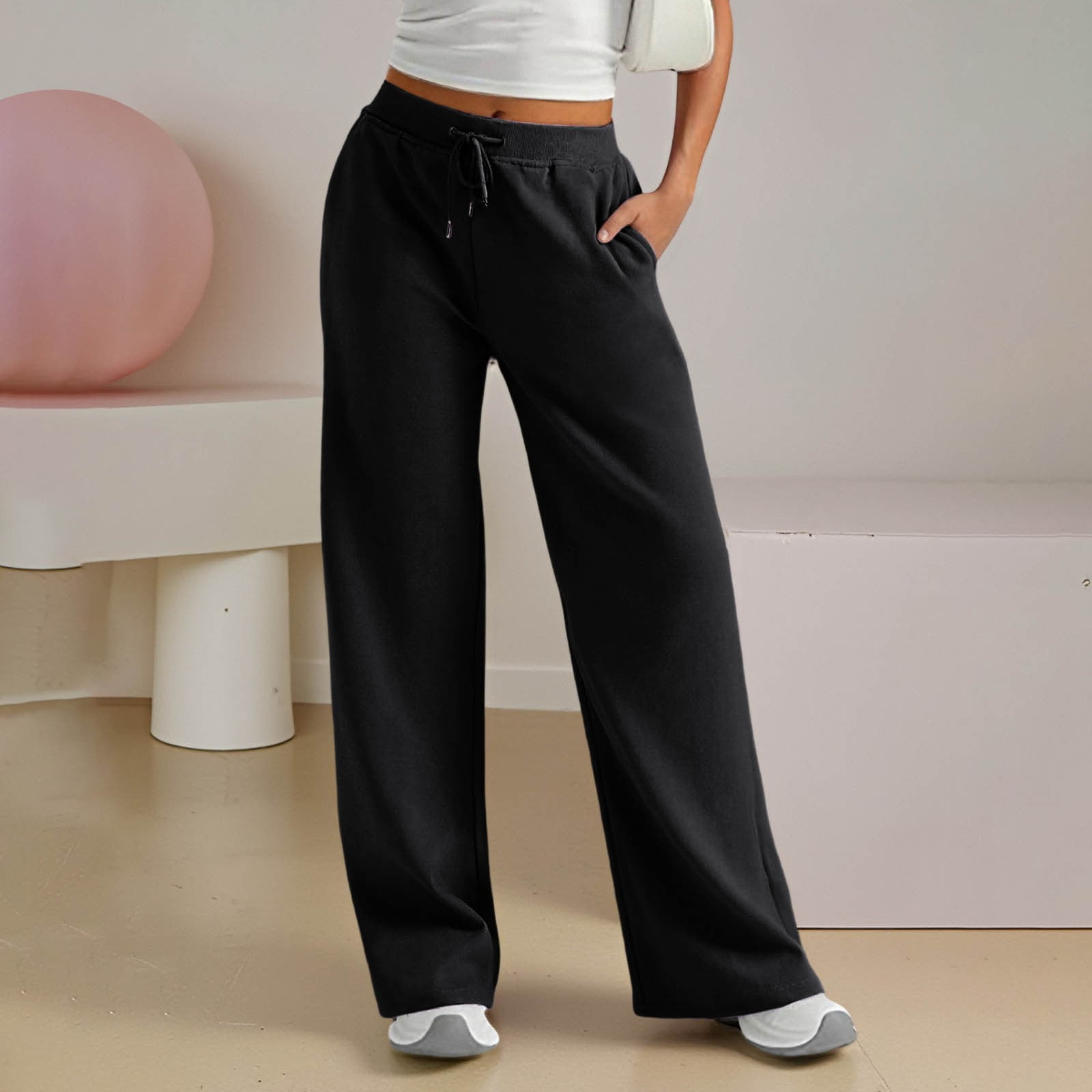 Hrsba Womens Stretchy Pants, Solid Color Long Sweatpants withDrawstring ...