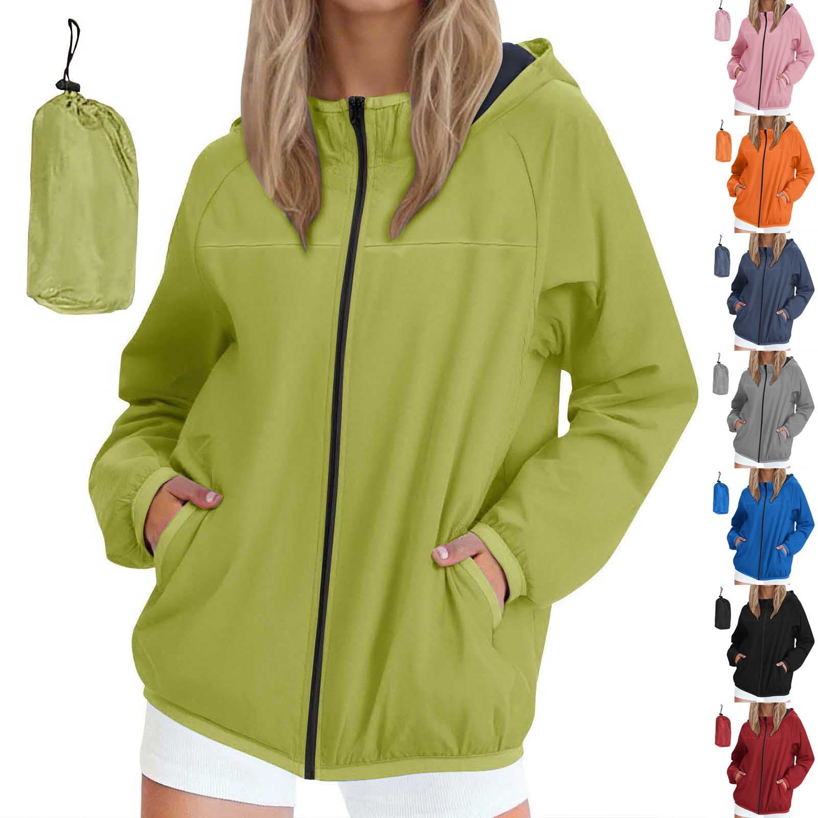 Hrsba Womens Waterproof Windproof Jacket Long Sleeve Hooded Raincoat ...