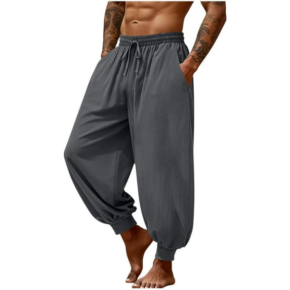 Hrsba Young Mens Pants Trendy,Solid Color Linen Like Bohemian Beach ...