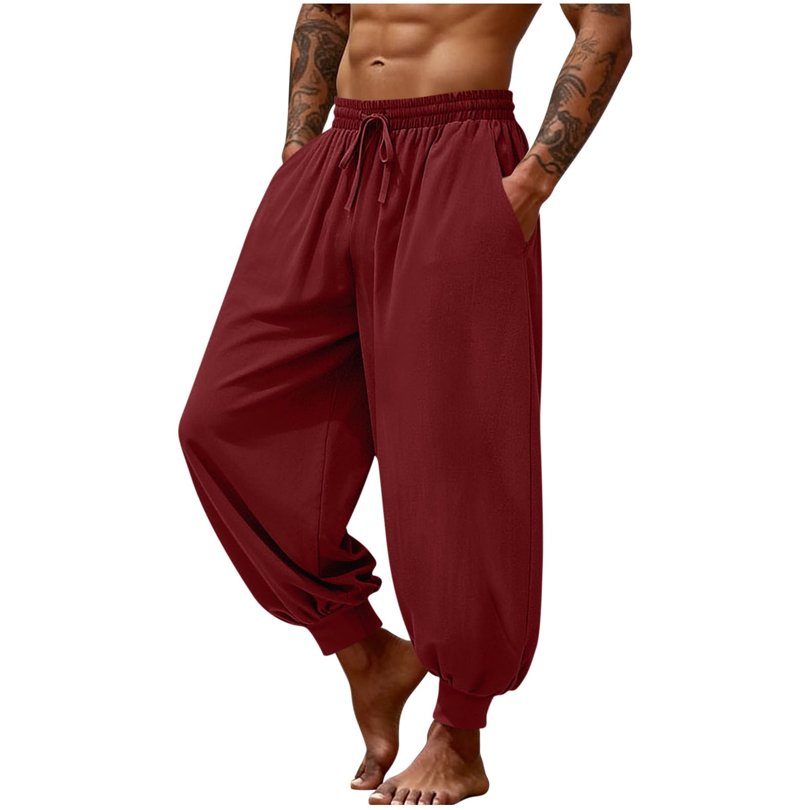 Hrsba Young Mens Pants Trendy,Solid Color Linen Like Bohemian Beach ...