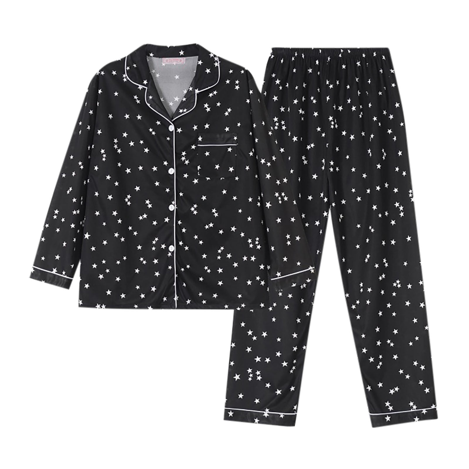 Hrsba Women's Sleepwear Set Long Sleeve Collared Cardigan Top with Long ...