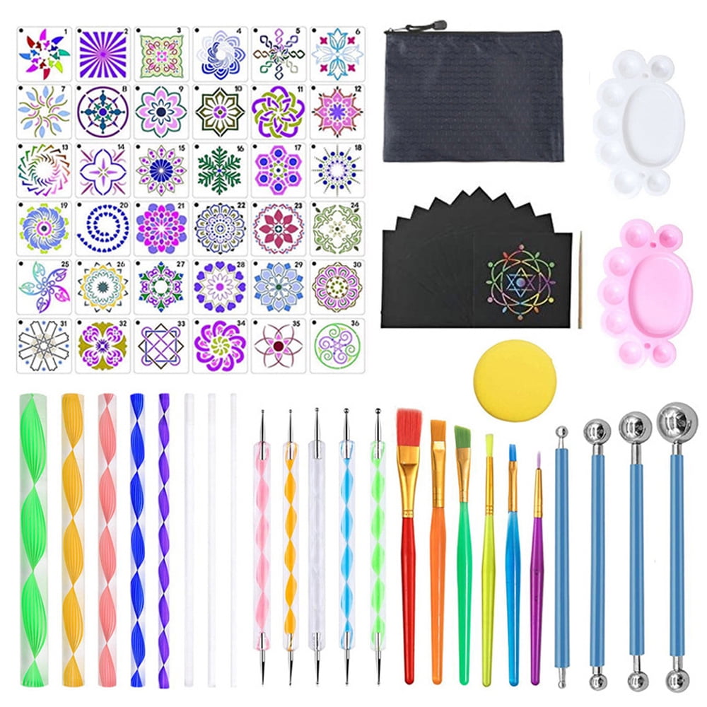 Hsankro 74-Piece Pointillism Tools, Mandala Drawing Kit with Templates ...