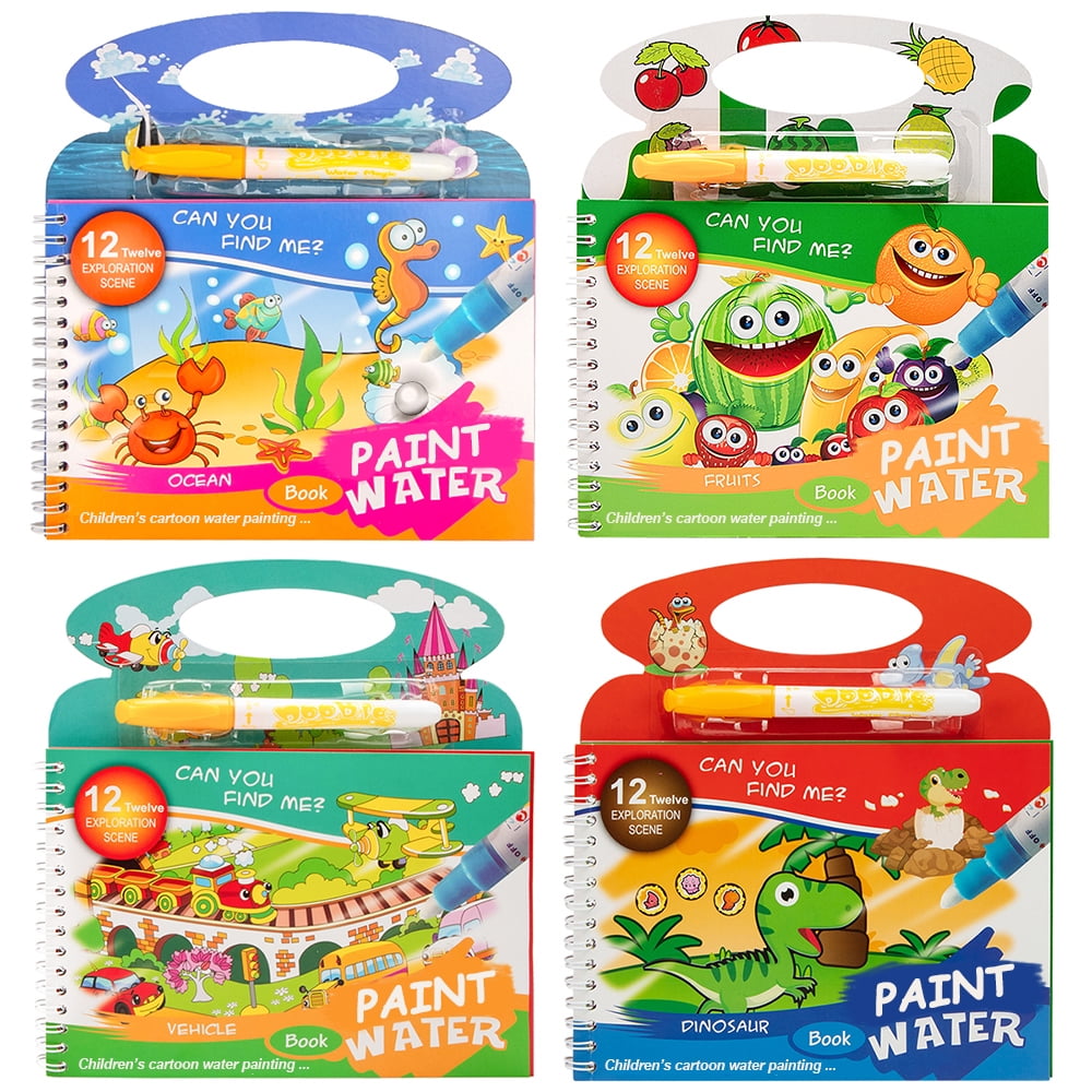 HsdsBebe 4 Packs Water Painting Coloring Books Reusable Drawing Paint ...