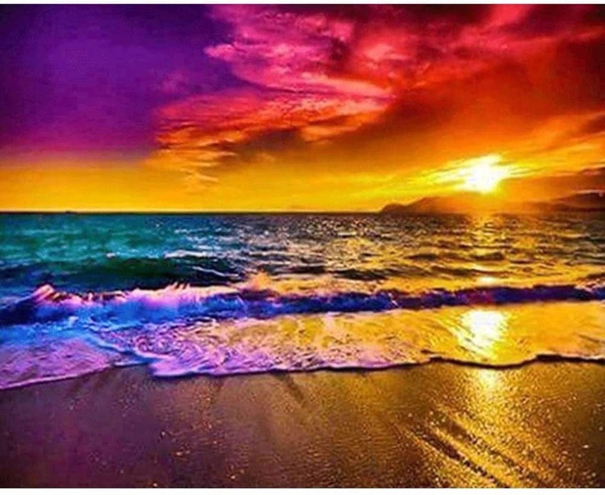 HsdsBebe 5D Diamond Art Painting Kit, Full Round Drill, Sunset Beach ...