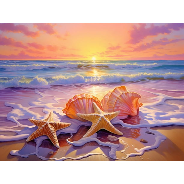 HsdsBebe 5D Diamond Painting Beach Art for Adult,Seaside Shell DIY Full ...