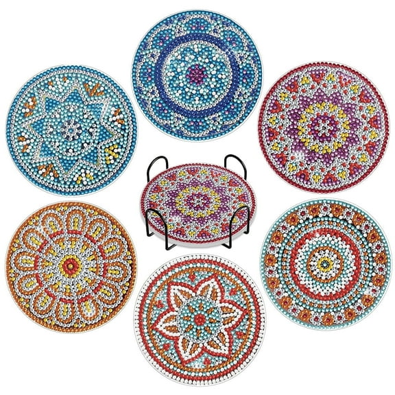 6 Pcs Diamond Painting Coasters with Holder, Mandala Diamond Art ...