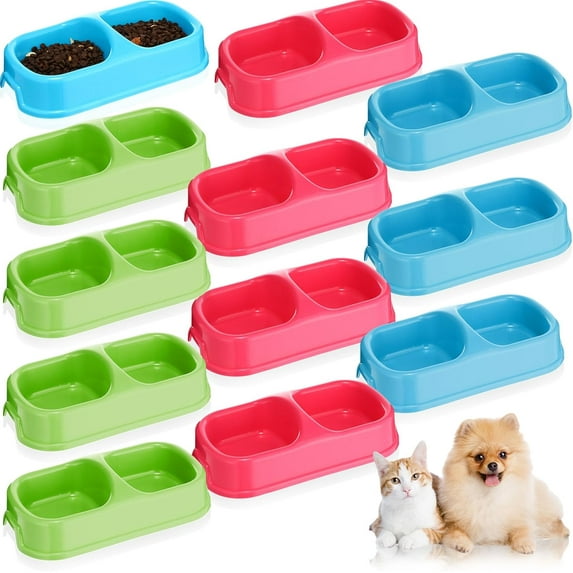 Hsei 12 Pieces Plastic Cat Dog Food Water Bowl Set Double Pet Dog Food ...