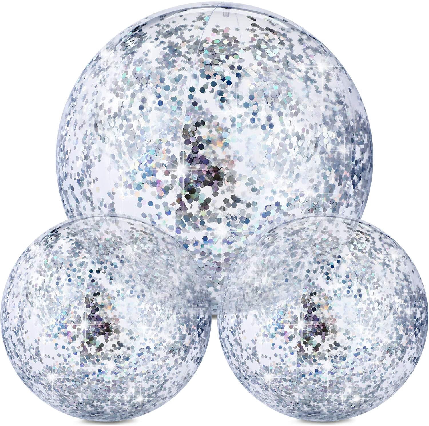 Hsei 3 Pieces Inflatable Beach Ball Glitter Beach Ball Floatable ...