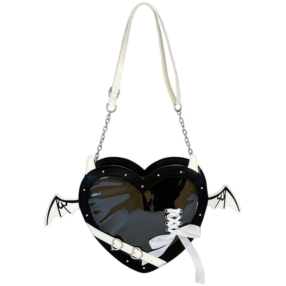 Hsqqdc Punk Heart Shaped PU Leather Ita Crossbody Bag, Devil Bat Wings ...