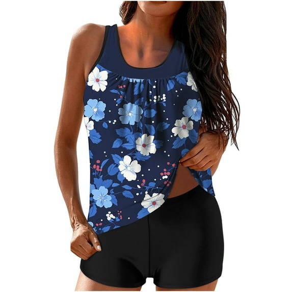 Htigea 2 Pc Womens Tankini Bathing Suits Cute Sleeveless Tank Tops with ...