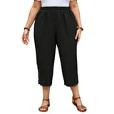 Htigea Capri Pants for Women Summer Elastic Waist Beach Slacks Solid ...