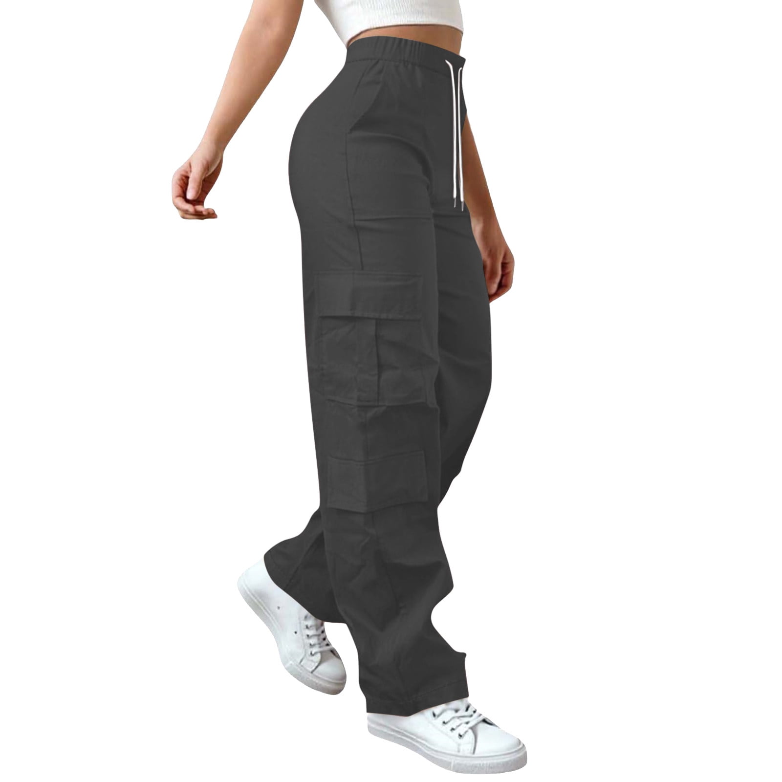 Htigea Cargo Pants for Women Drawstring Elastic Waist Straight Leg ...