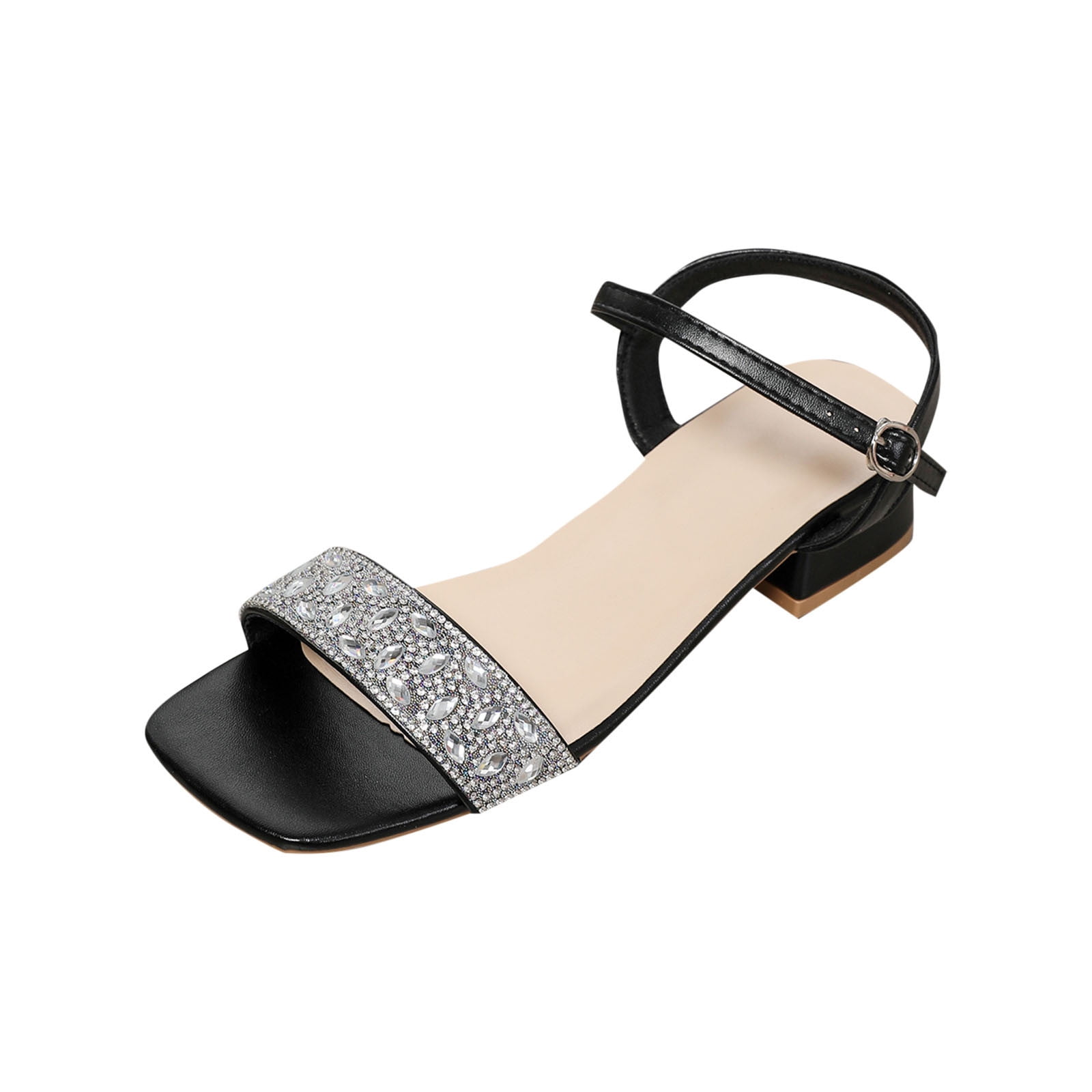 Htigea Chunk Heel Wedding Sandals for Bride Open Toe Crystals Formal ...