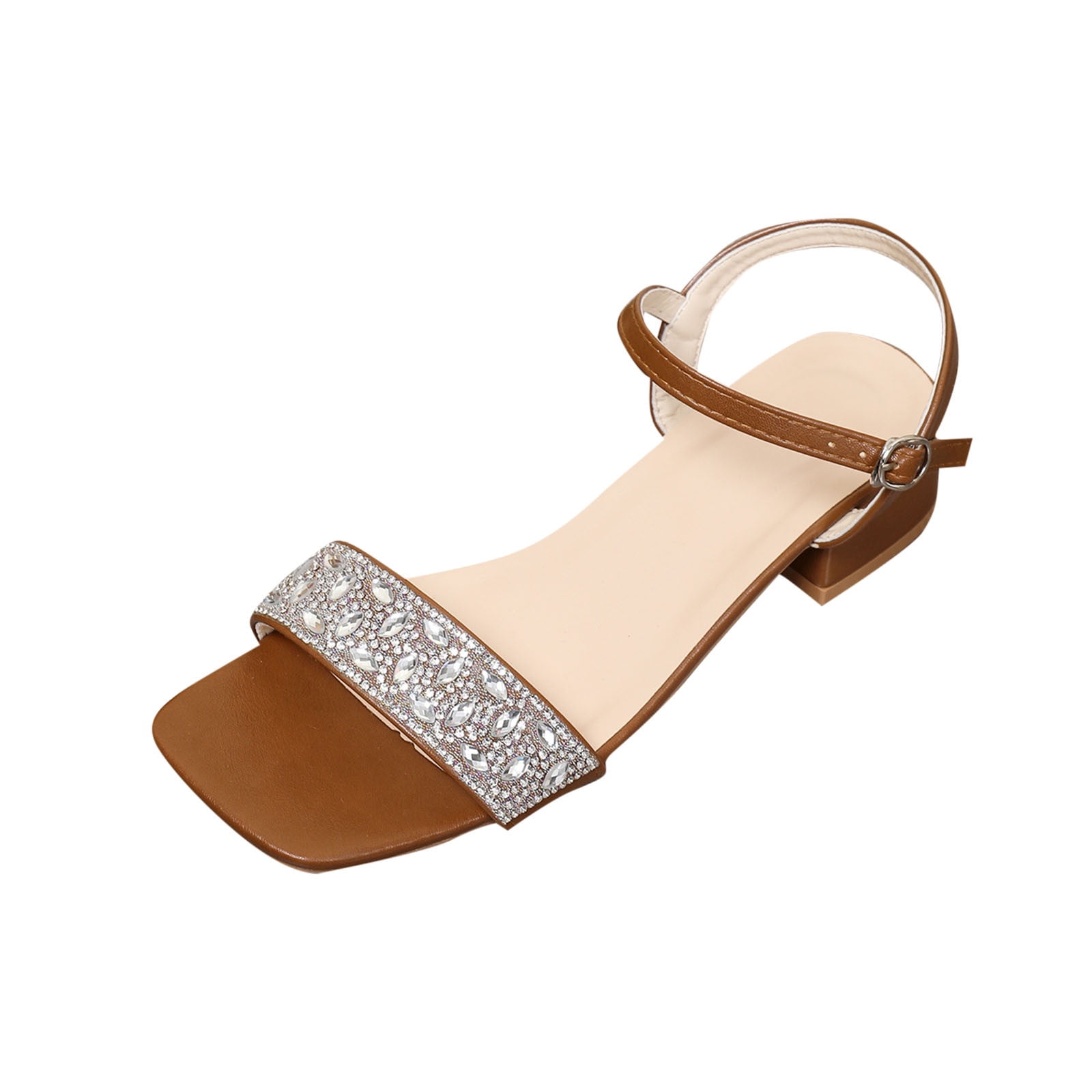 Htigea Chunk Heel Wedding Sandals for Bride Open Toe Crystals Formal ...