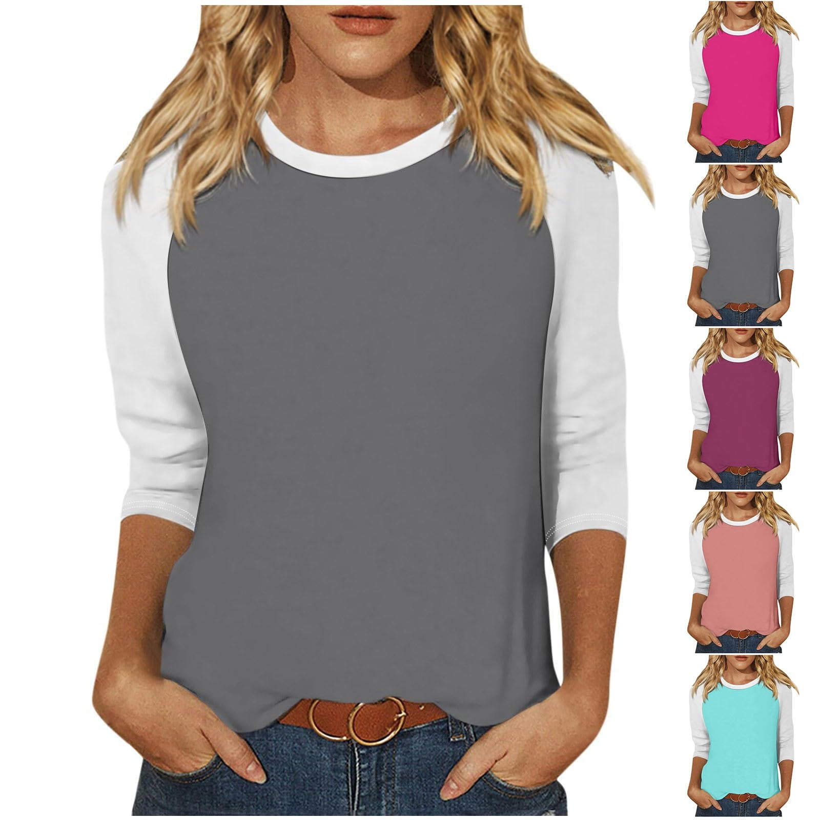 Htigea Clearanc Women's Casual T-Shirts 3/4 Sleeve Color Block Cute ...