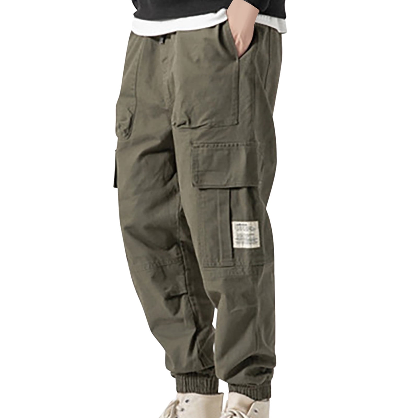 Htigea Clearance 2024 Men's Baggy Cargo Pants Solid Casual Cargo Pants Loose Fit Hip Hop Harem ...