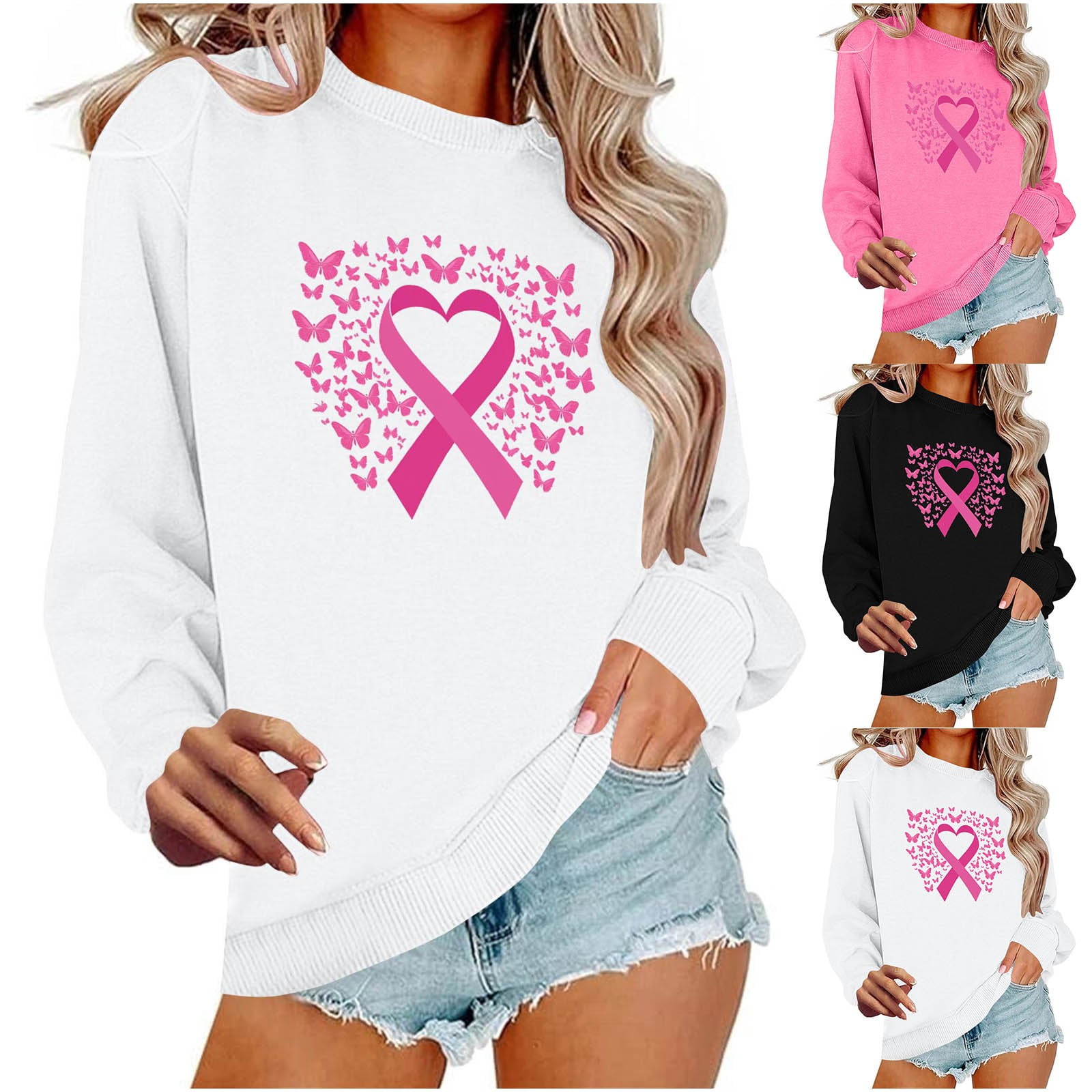 Htigea Breast Cancer Sweatshirt Women: Pink Ribbon Pullover Breast ...