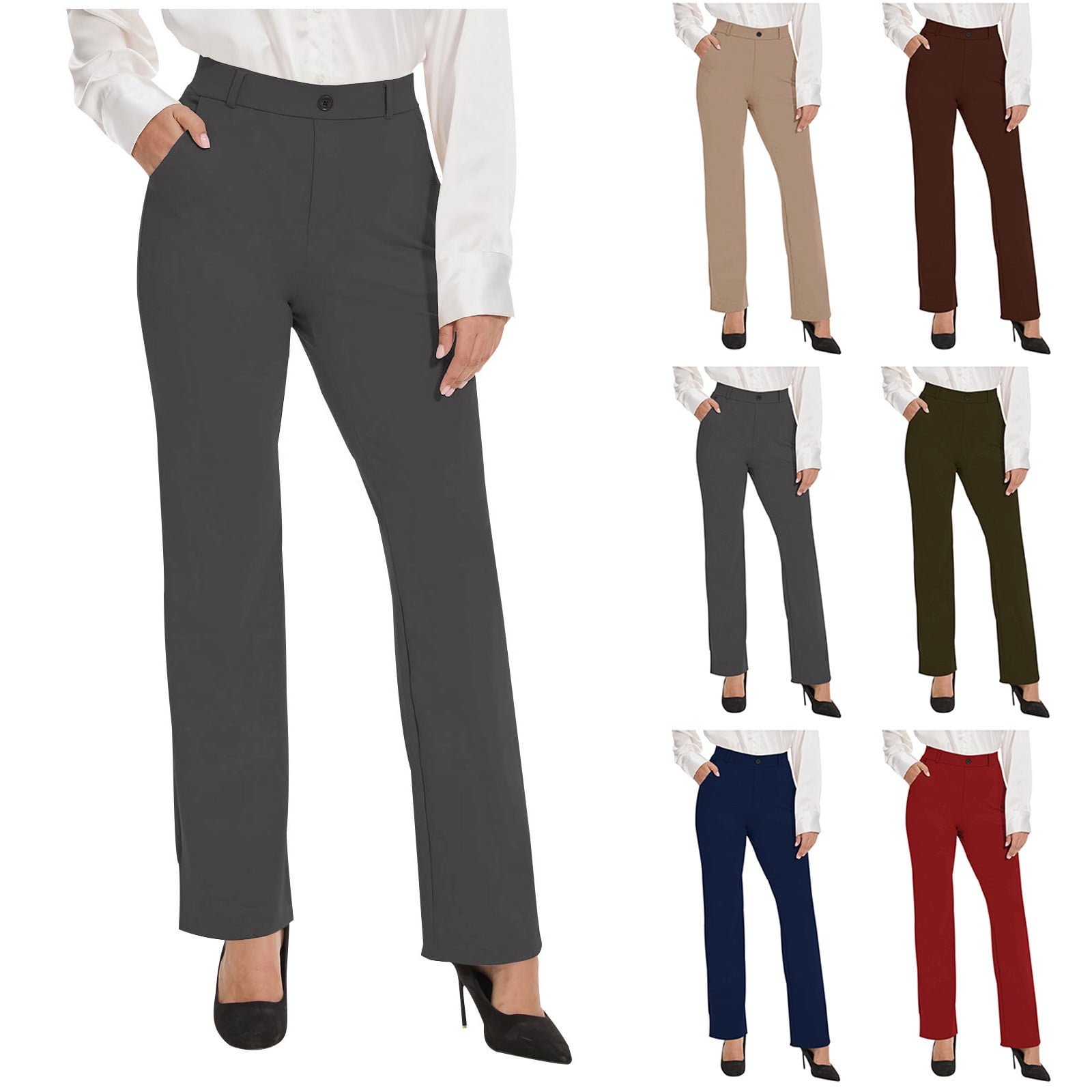 Htigea High Waisted Dress Work Pants for Women Office Business Casual ...