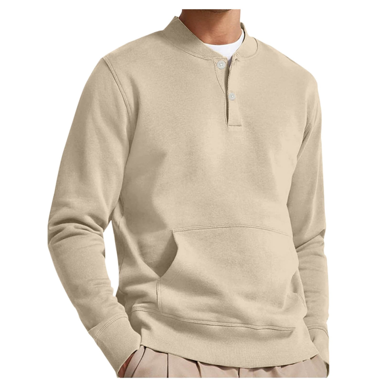 Htigea Clearance Men Solid Color Sweatshirts No Hood Casual Button ...